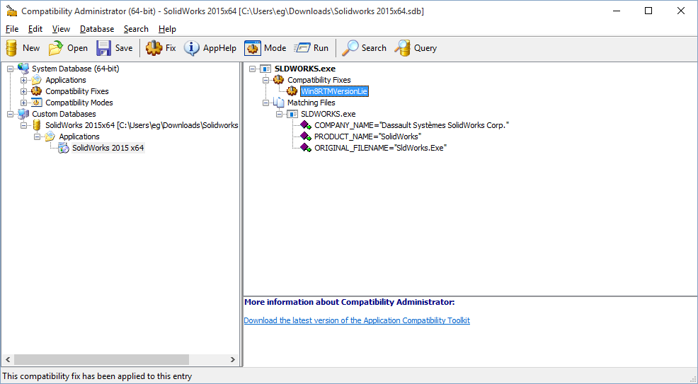 Fixed: Solidworks 2015 x64 on Windows 10 Application Compatibility Shim