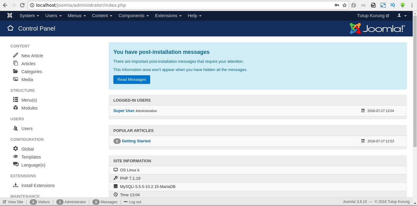 Mengenal Control Panel CMS Joomla 3.x