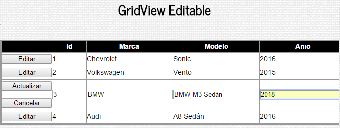 GridView Editable en ASP.Net y C# GridView Editable en ASP.Net y C#