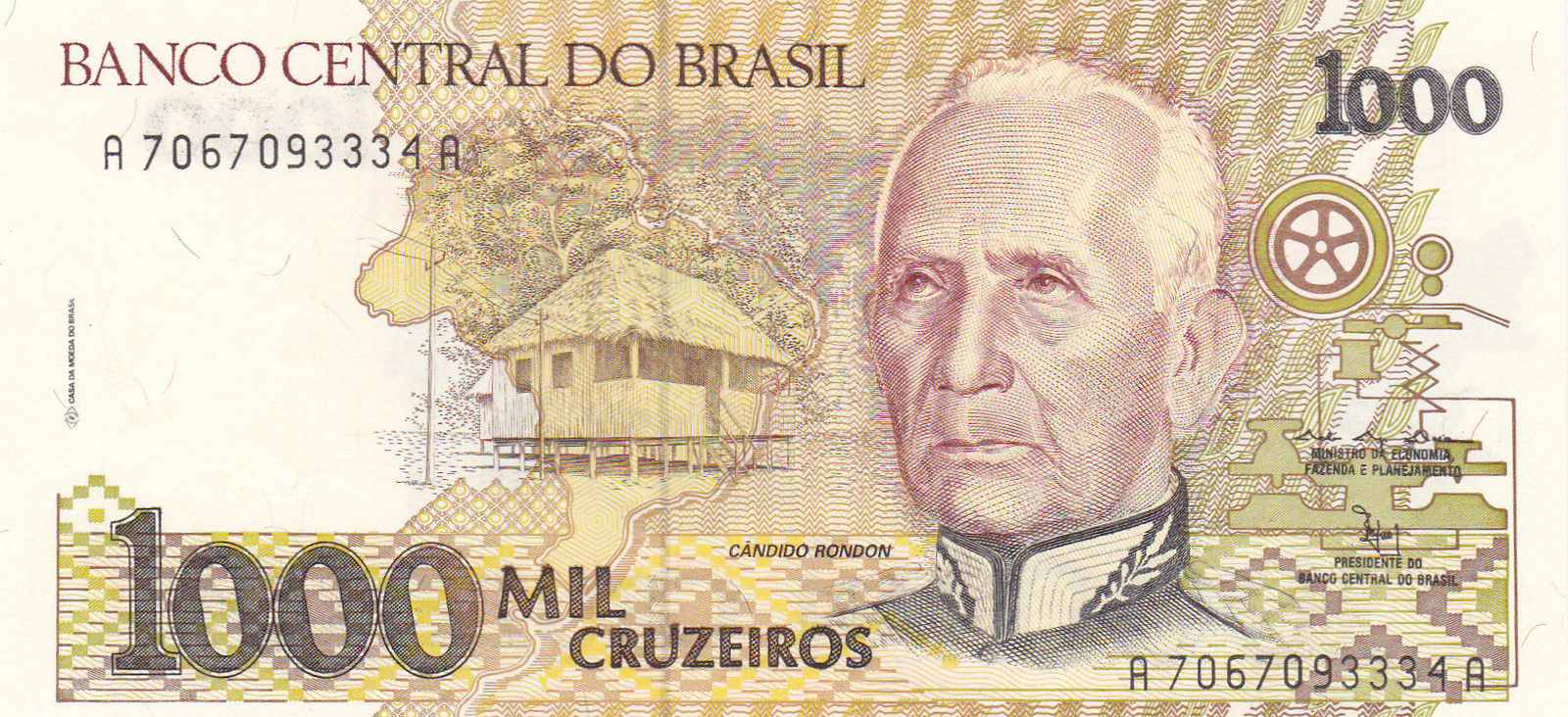 Brazil 1000 Cruzeiros banknote 1991 Candido Rondon|World Banknotes ...