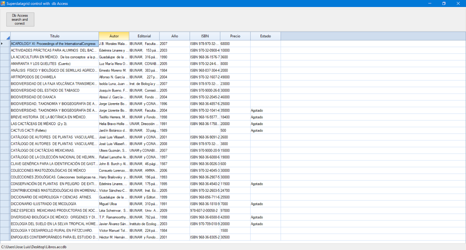 Conectar base de datos Access a Devcomponents Superdatagrid Control