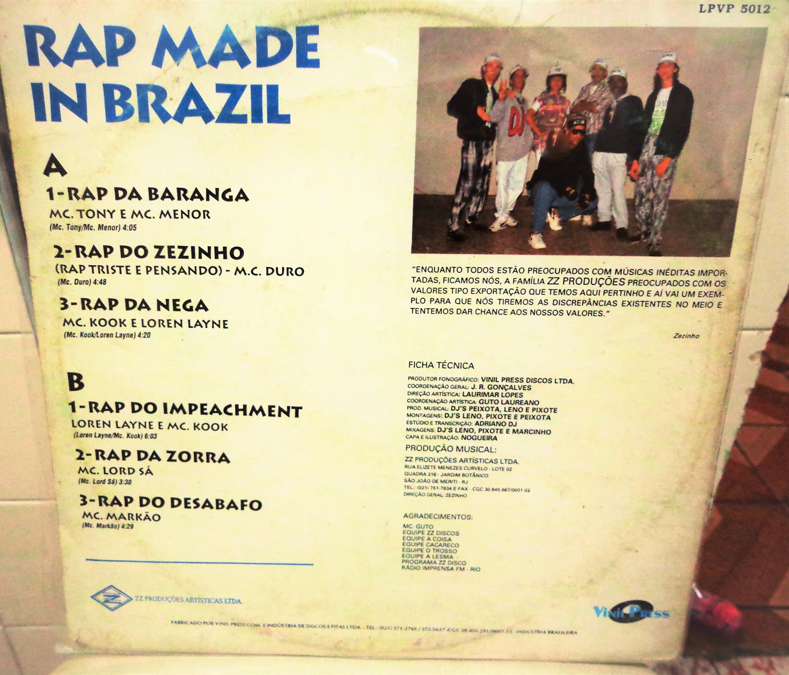 ZZ CLUB - 1993 - RAP MADE IN BRAZIL (QUALIDADE VINIL ) - Site Funk antigo