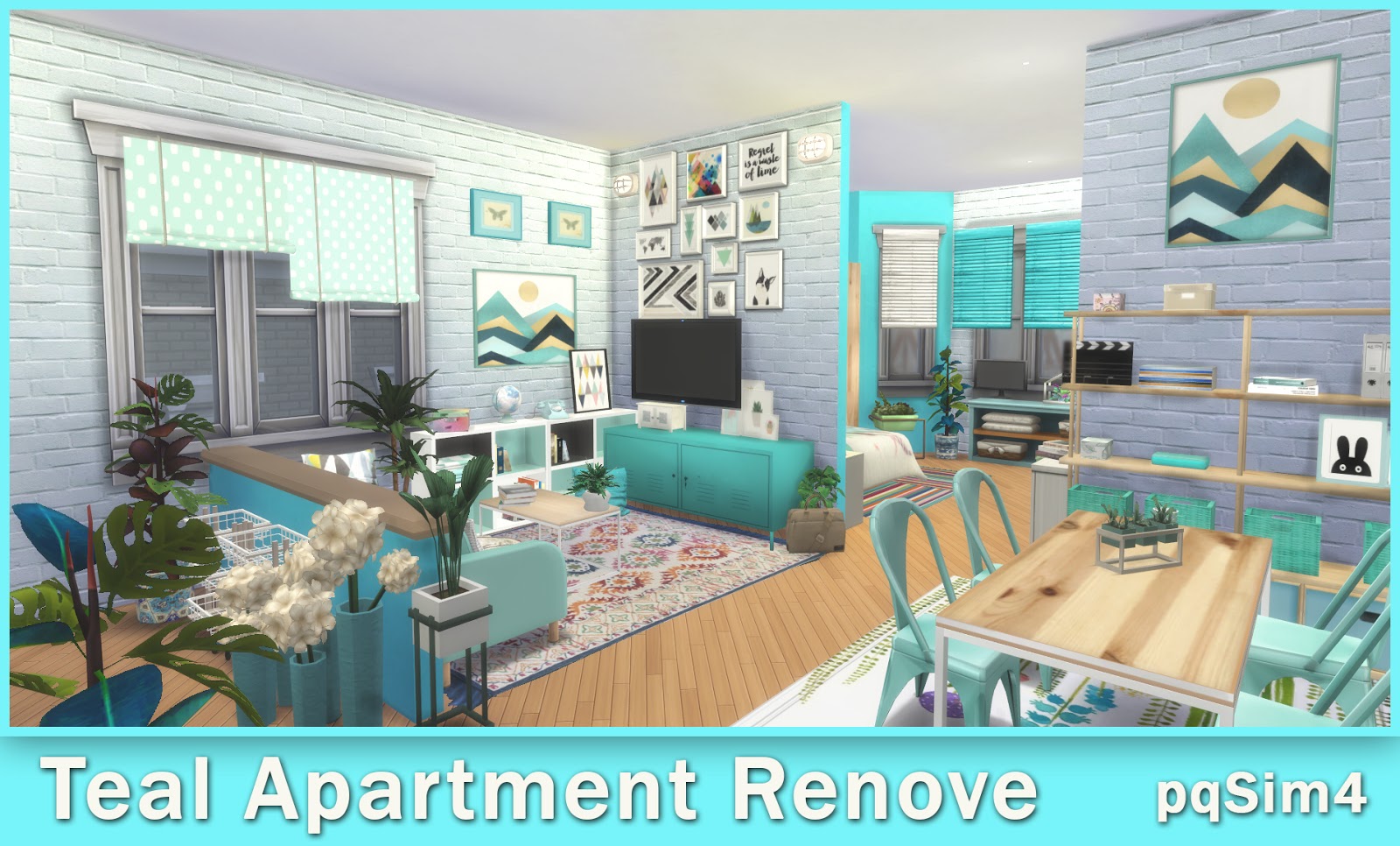 Teal Apartment Renove. Sims 4 Speed Build and Download.