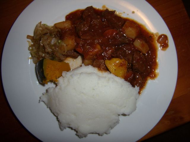 Classic, basic african style meat relish and pap
