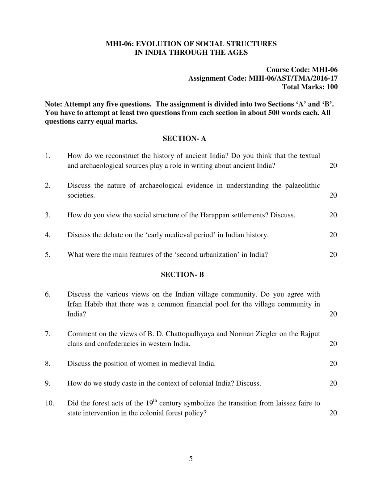 Learning Made Easy: IGNOU - Assignment Question Paper M.A. (History ...