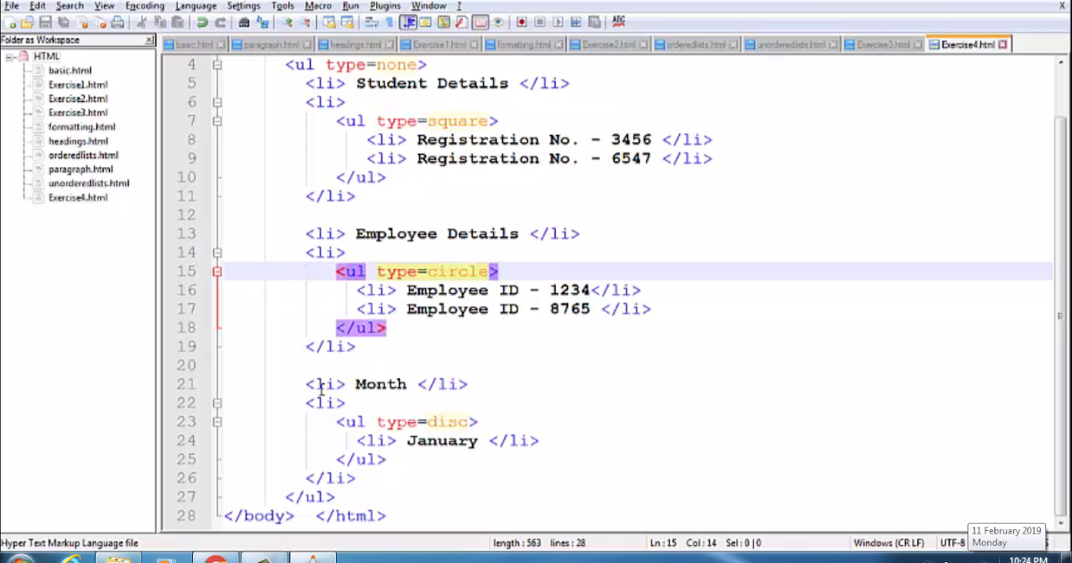 Html Exercises 4 Nested Lists
