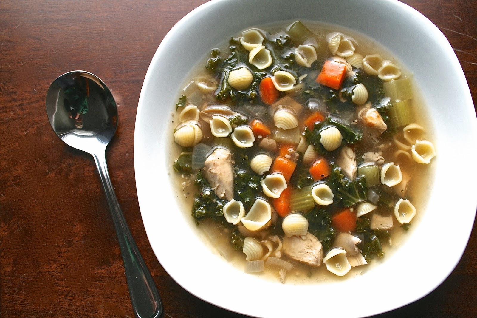 Oregon Transplant: Chicken Soup with Shells and Kale