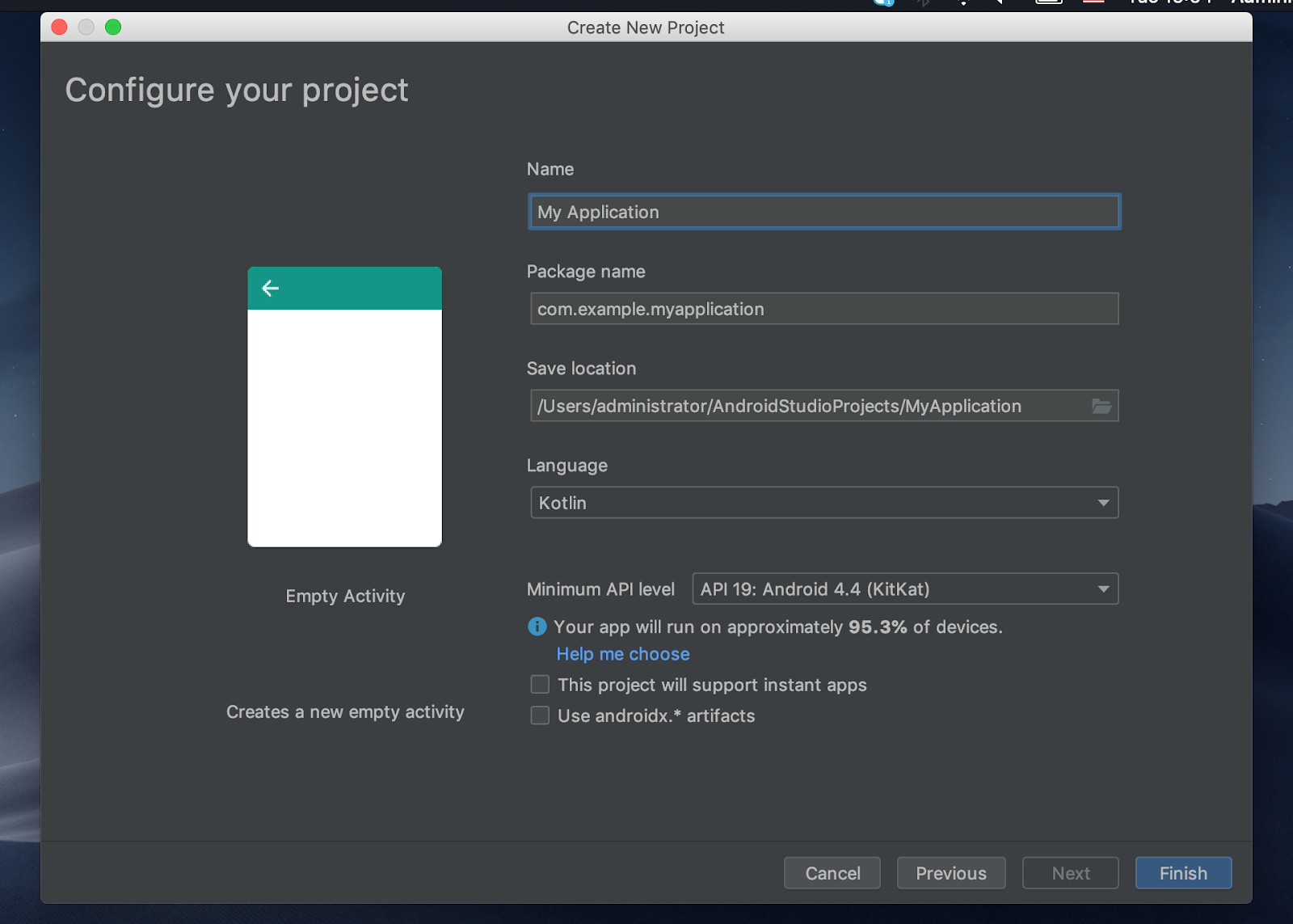 Android Studio : How to Createing a new Project