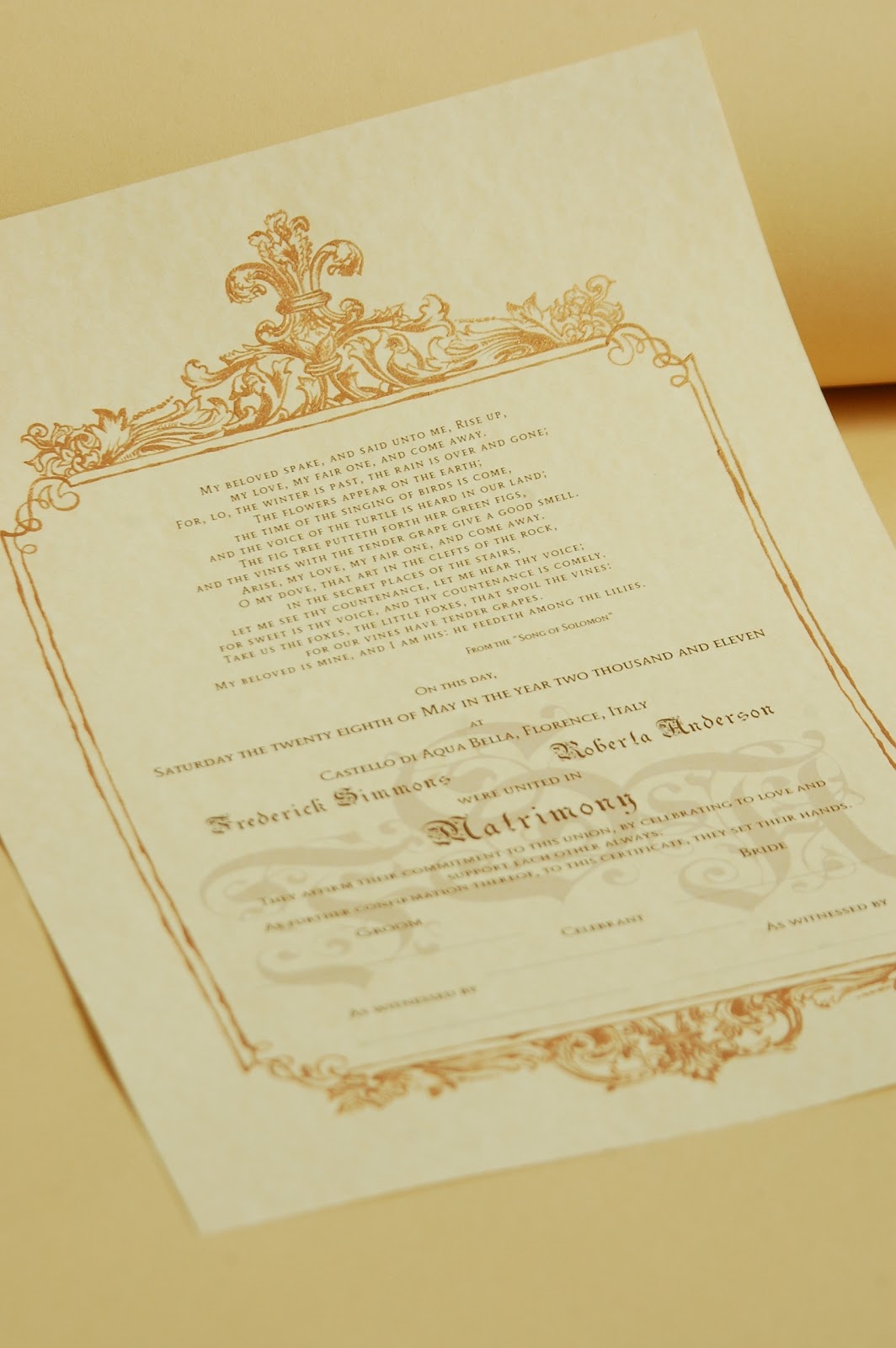 Handmade Ceremony Certificates