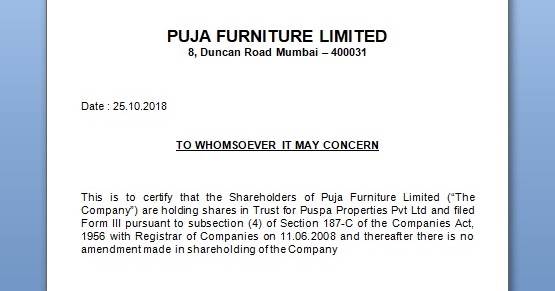 Shareholding Pattern Declaration Format in Word