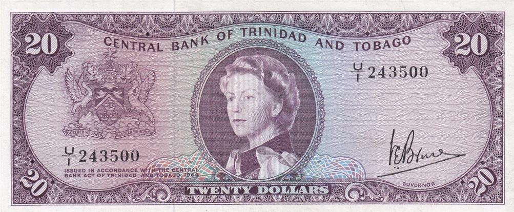 Trinidad and Tobago 20 Dollars banknote 1964 Queen Elizabeth II|World ...