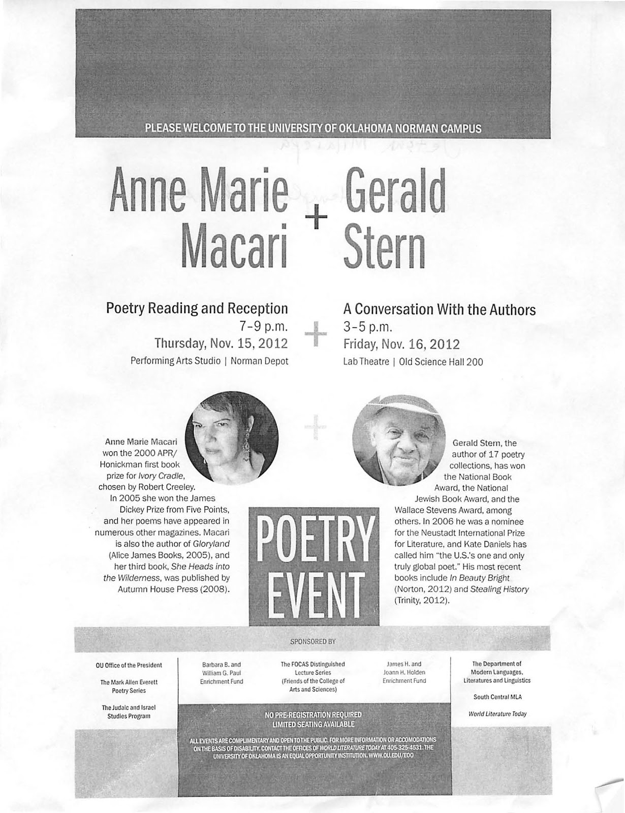 The Mark Allen Everett Poetry Series: Gerald Stern and Anne Marie Macari