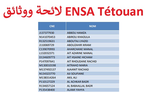 لائحة ووثائق ENSA Tétouan