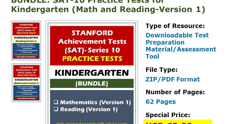 ONLINE SAT-10 Practice Tests for KG, Grade 1, and Grade 2: BUNDLE: SAT ...