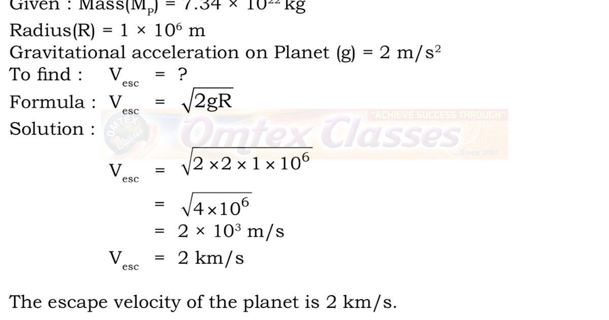 OMTEX CLASSES: Calculate the escape velocity on the surface of a planet ...