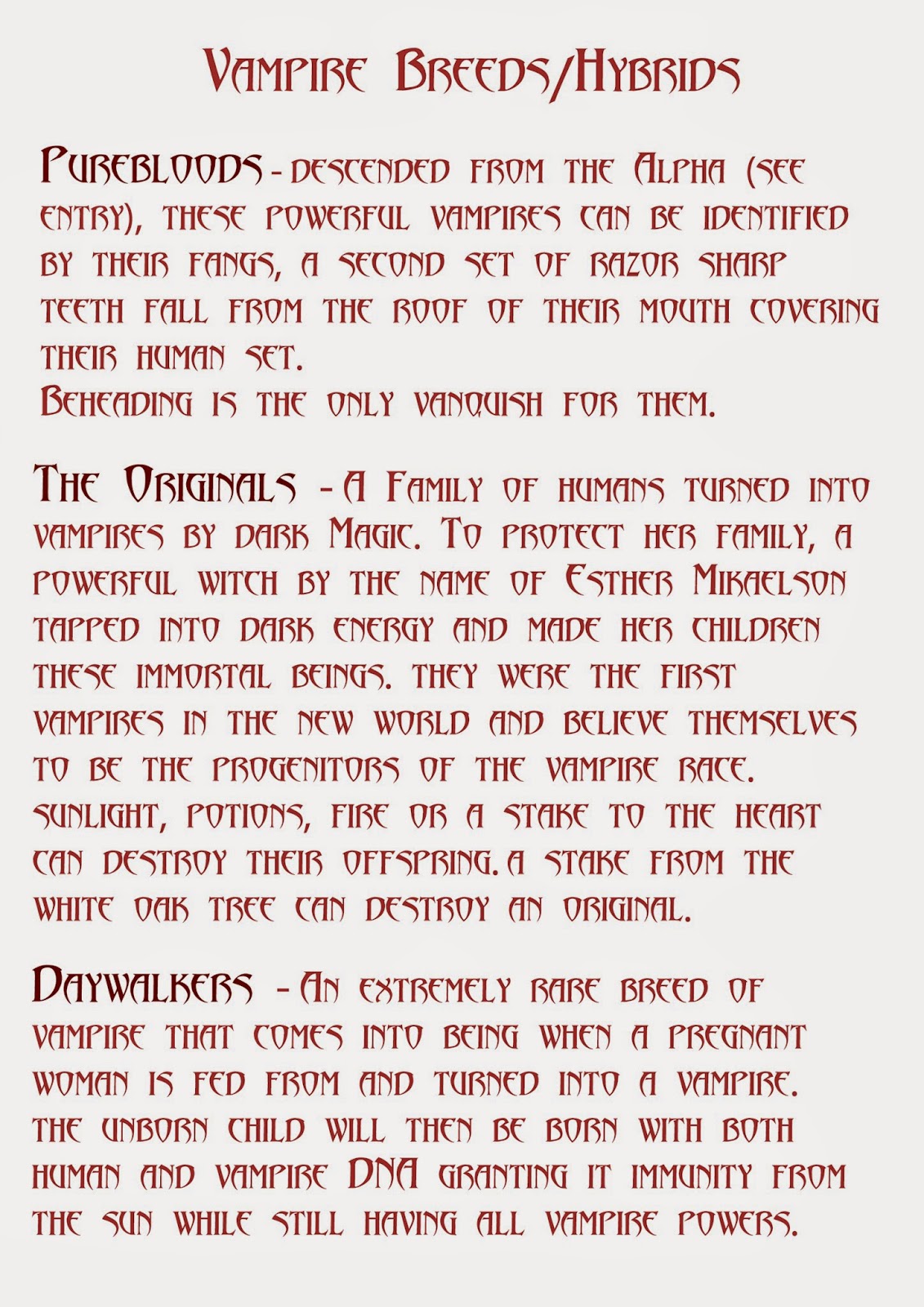 Book Of Shadows Pages: Vampire Breeds
