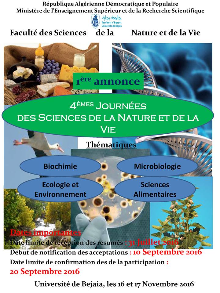 INRAA VEILLE SCIENTIFIQUE: 4èmes Journées des Sciences de la Nature et ...