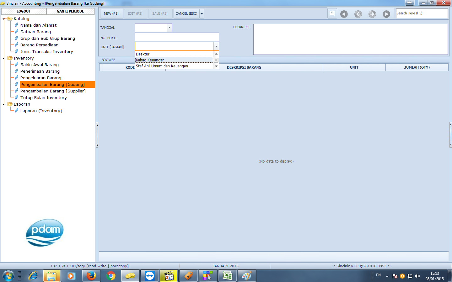 Aplikasi PDAM: APLIKASI GUDANG dan ASET PDAM