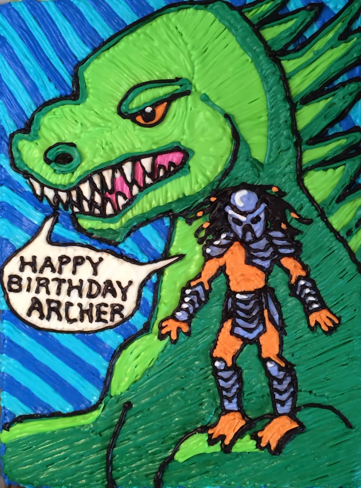 Daily Napkins: Godzilla and Predator Birthday Cake