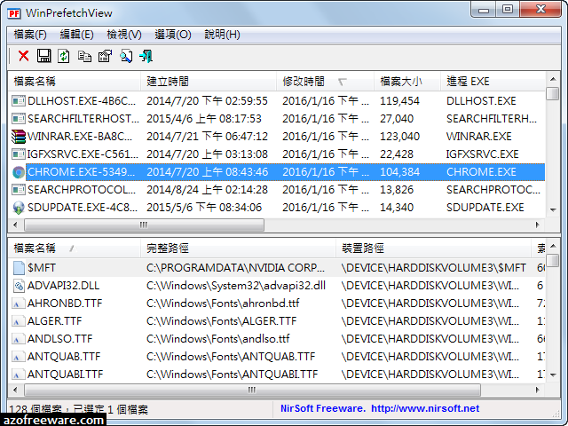 WinPrefetchView 1.37 免安裝中文版 - Windows的Prefetch資料夾管理工具 - 阿榮福利味 - 免費軟體下載