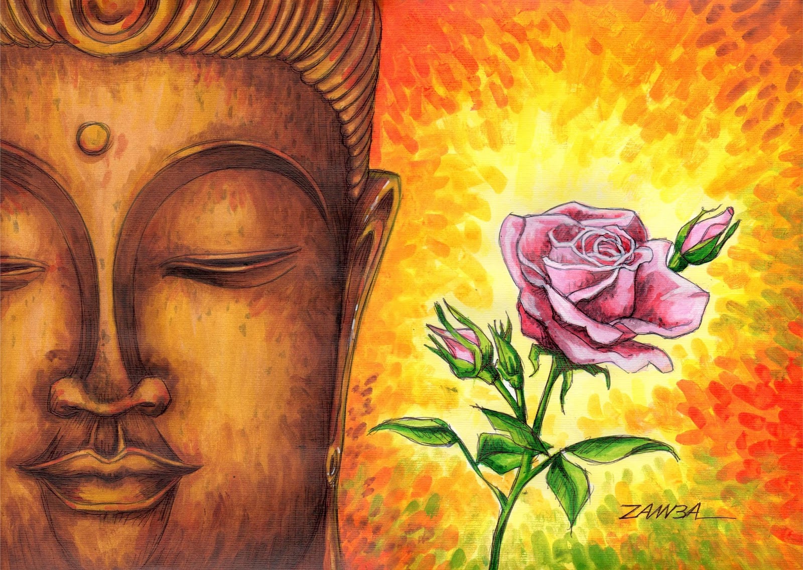 ACRYLIC PAINTING - TINTA ACRÍLICA - BUDA COM ROSA - ZAMBA