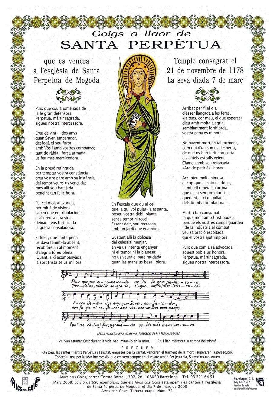 Goigs a santa Perpètua, patrona de Santa Perpètua de Mogoda (Vallès ...