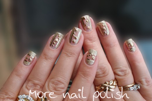 Gold nails just for me featuring shell studs ~ More Nail Polish