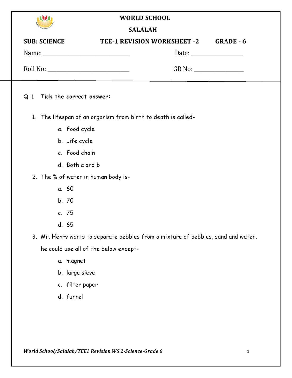 Birla World School Oman: Homework for Grade 6 as on 20-2-2018