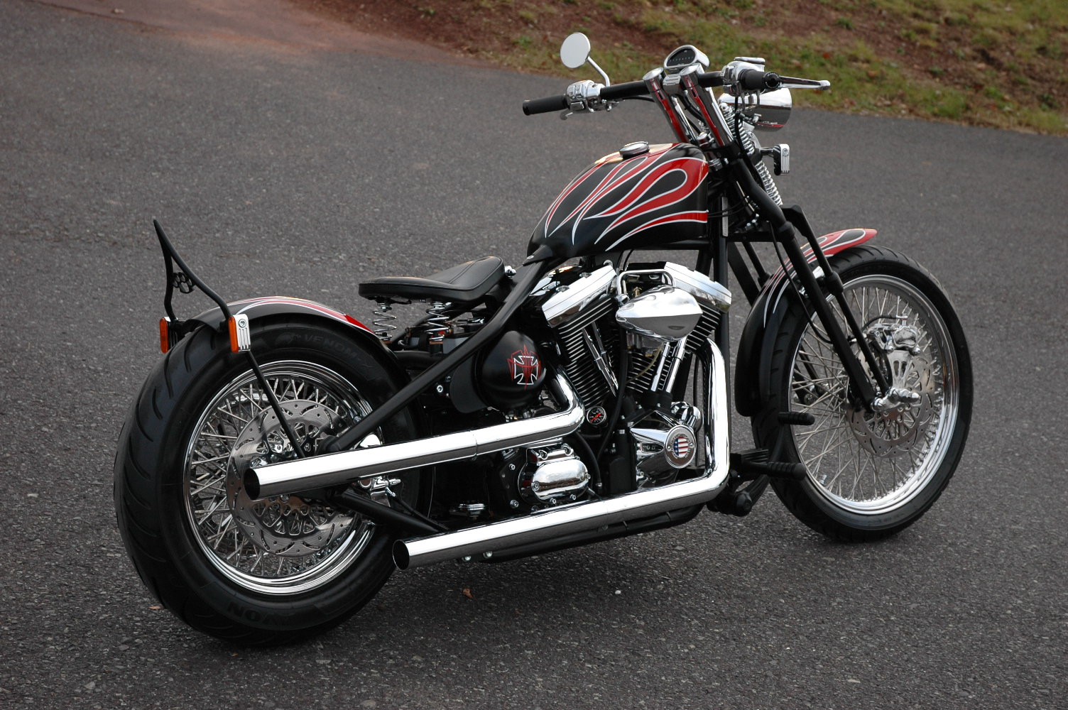 biker excalibur II: RED FLAMES HARLEY POWERED BOBBER by American ...
