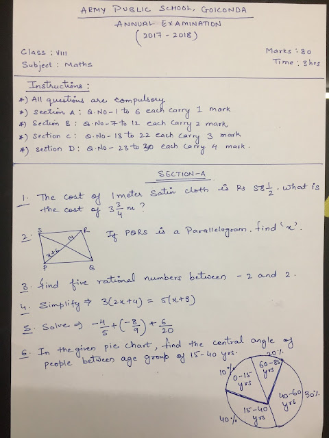 APS, Golconda | Priyanka Gupta: CLASS 8 / MATHS / REVISION MODEL PAPER