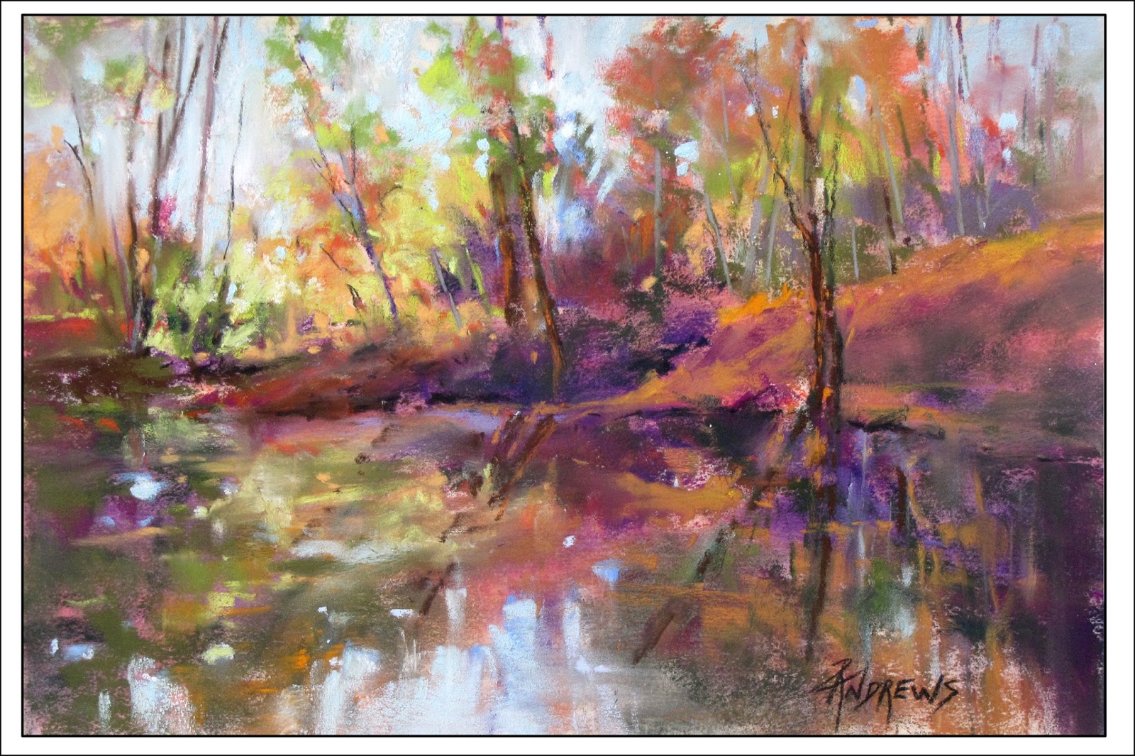 Rae Andrews : Fall Millpond..Pastel..Texas Artist..Rae Andrews