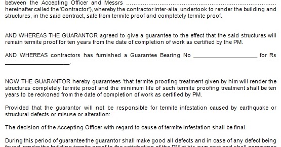 Performance Guarantee Format in Word