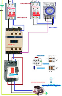 Esquema de motor monofasico con guardamotor y reloj horario ~ Esquemas eléctricos