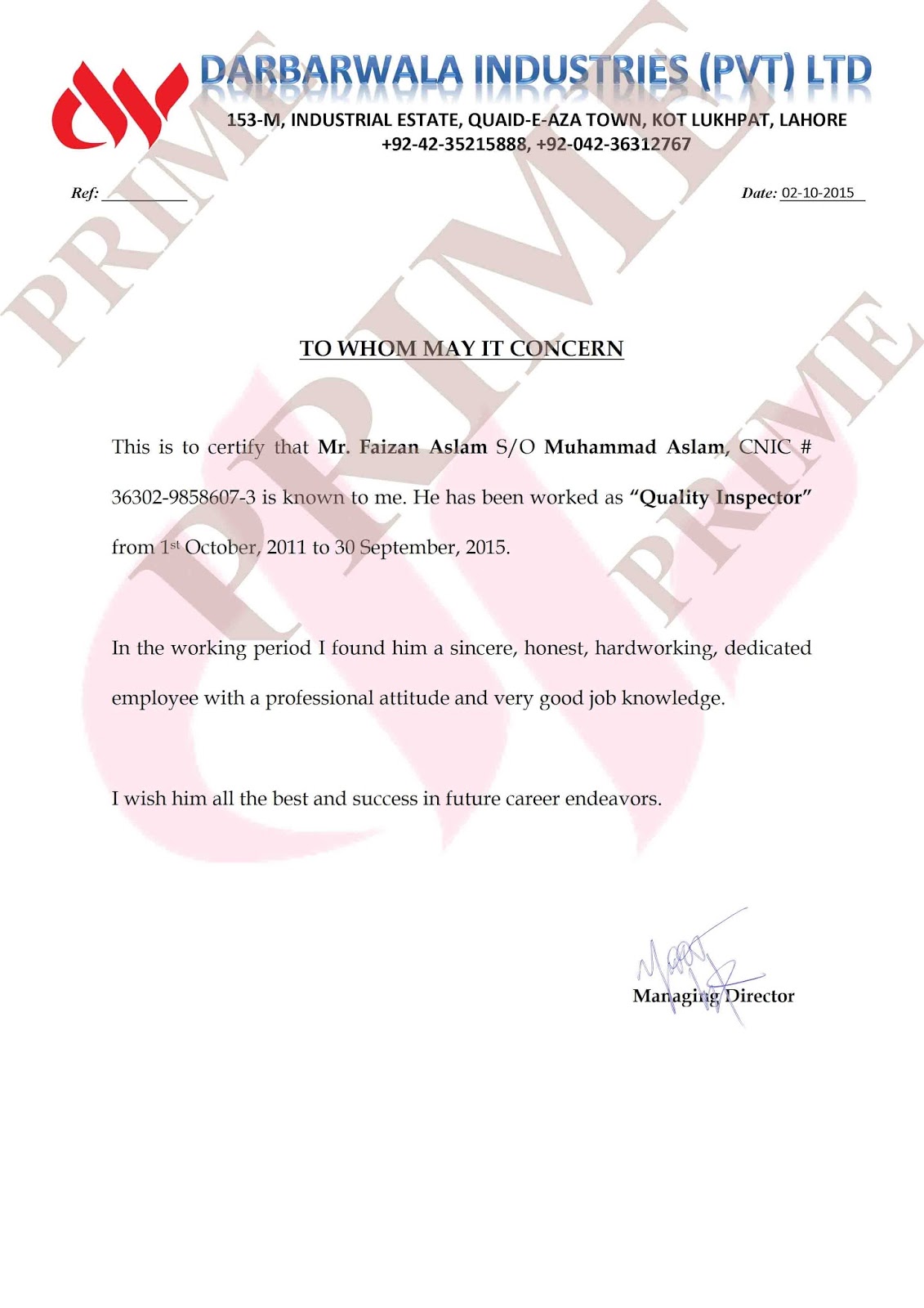 Prime Composing Center: Experience Certificates