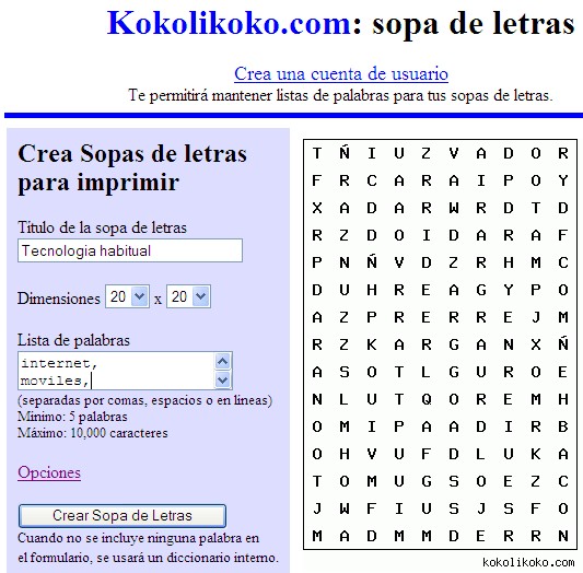 Tecnología habitual: Crear sopas de letras gigantes online
