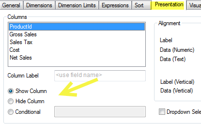 Using Column Visibility | Qlikview Cookbook
