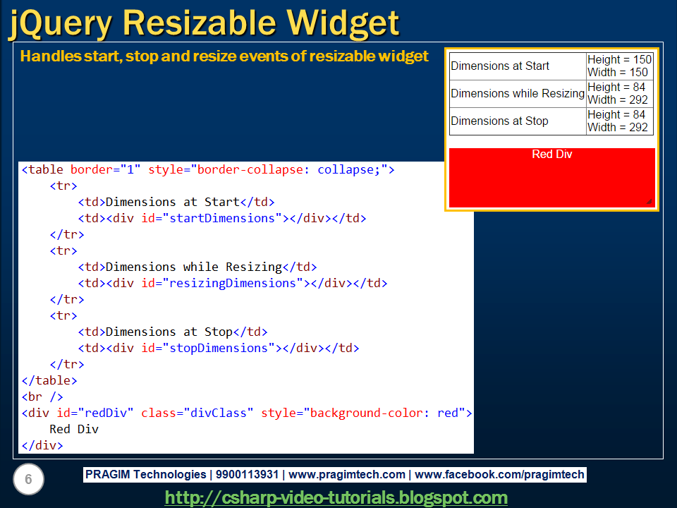 Sql server, .net and c# video tutorial: jQuery Resizable Widget