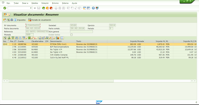 Grupo Meid Perú SAC: Transacción FB03 SAP