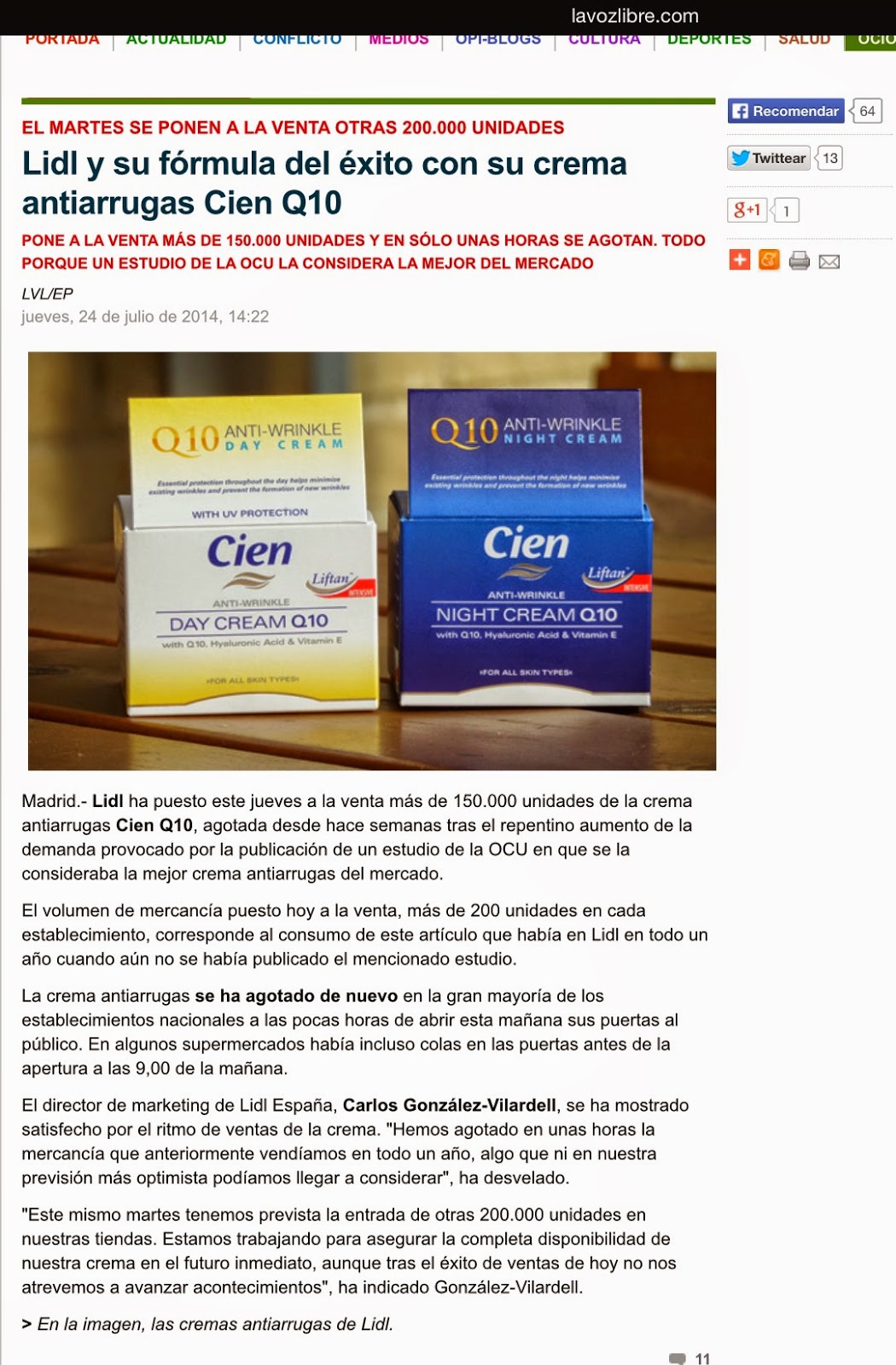 LIDL: Creme Cien Q10 considerado o melhor e mais barato anti rugas - ZAREAR