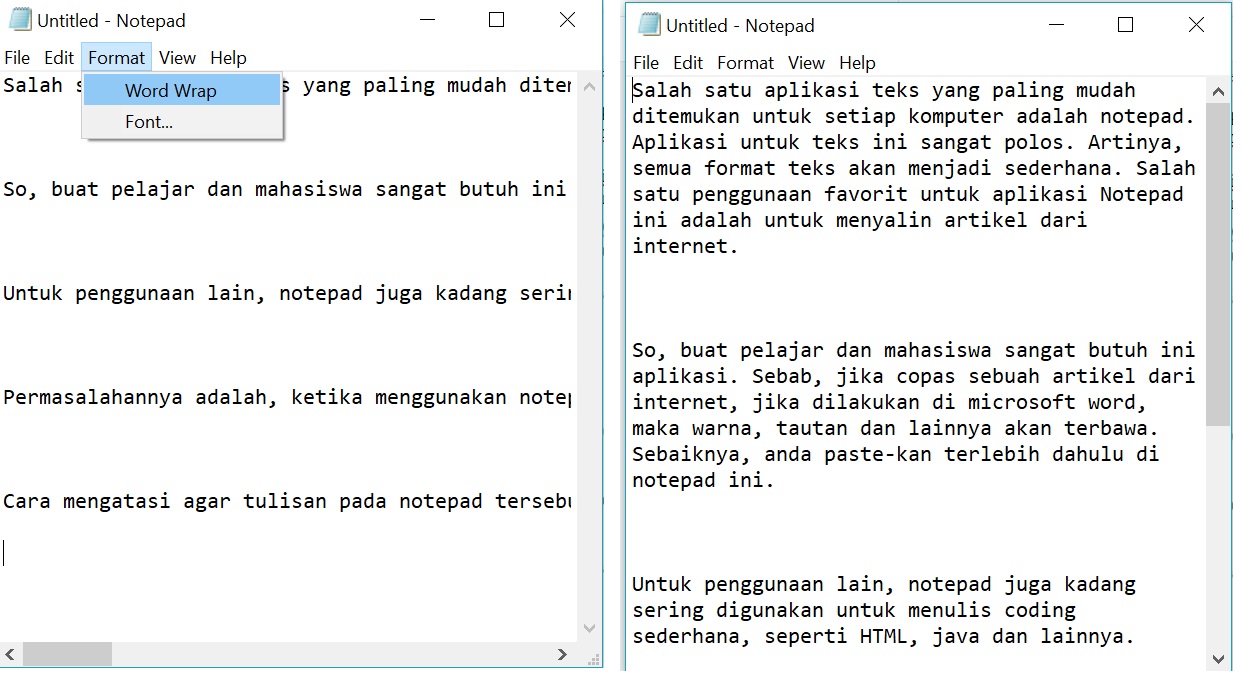 Cara Supaya Tulisan pada Notepad Tidak Melebar ke Samping - Petunjuk Onlene