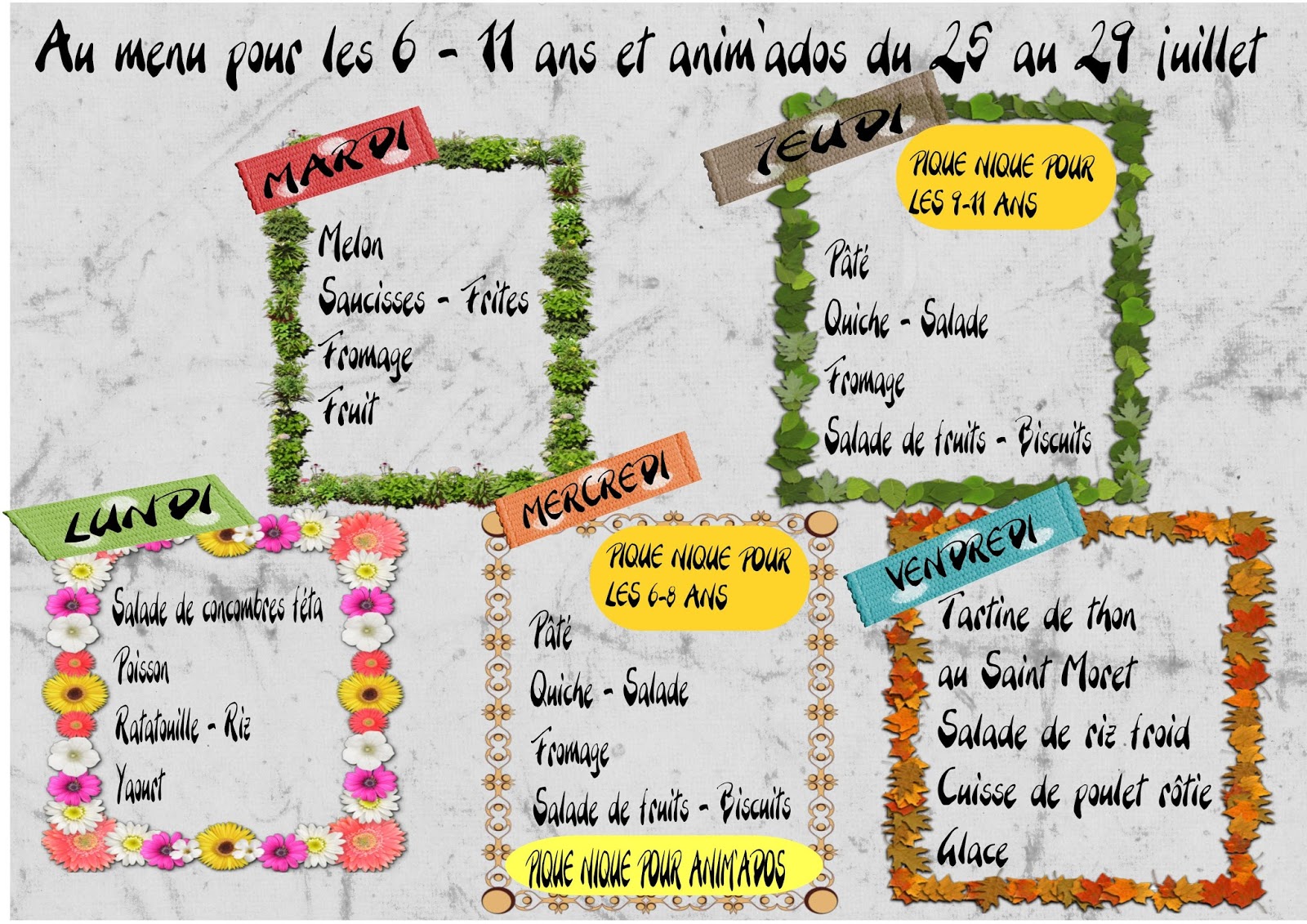 Le centre de loisirs d'YERVILLE: menus des 6-11 ans et anim'ados du 25 ...