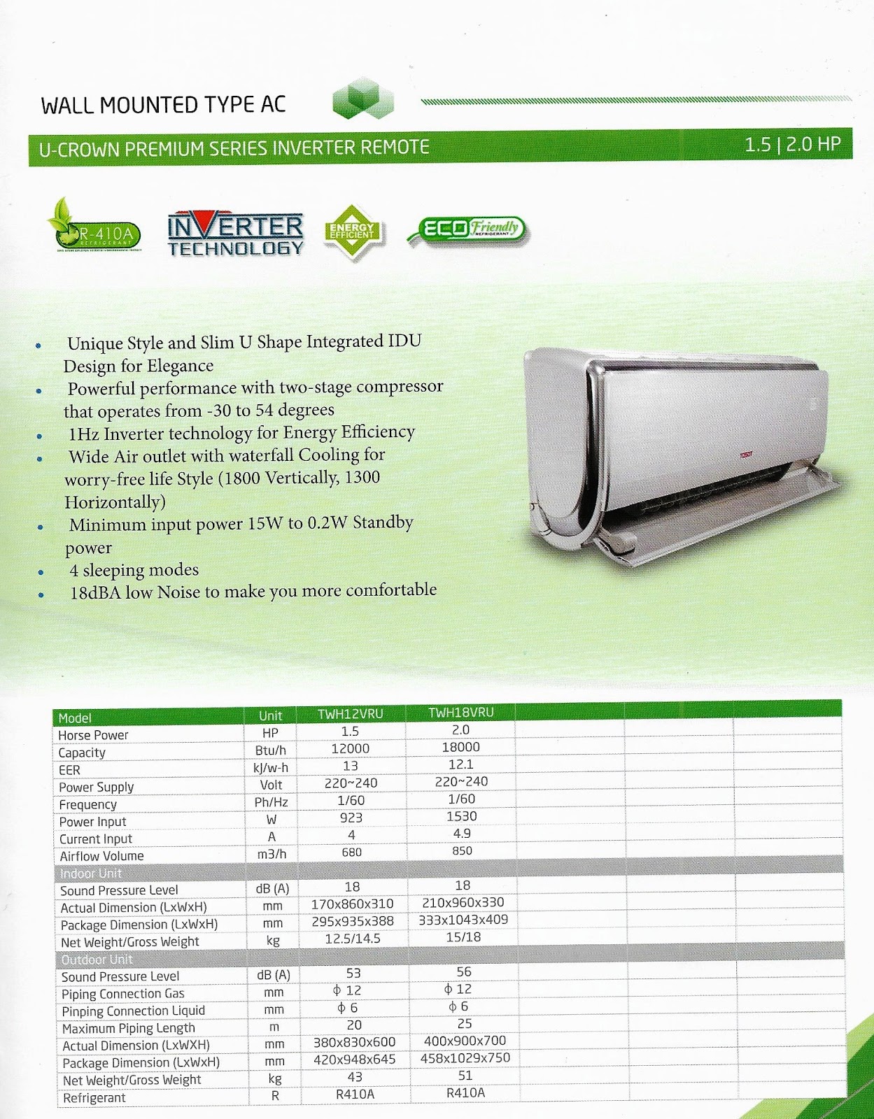 MaximaxSystems.com: TOSOT SPLIT WALL AIR CONS - U-CROWN FULL INVERTER