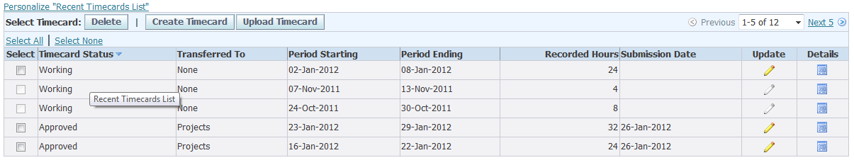 Change sort order of the Recent Timecards List in Oracle Time and ...