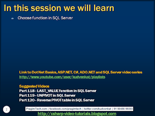 Sql server, .net and c# video tutorial: Choose function in SQL Server