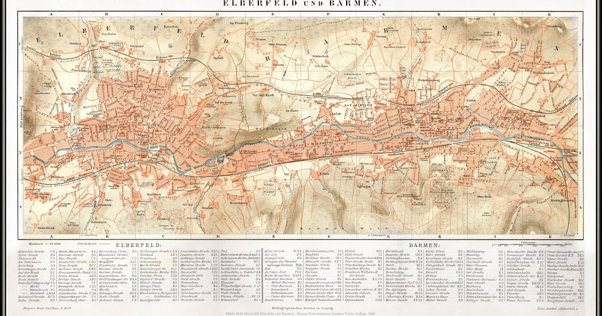 Elberfeld und Barmen.Maßstab 1:20.000. Meyers Konversations-Lexikon ...