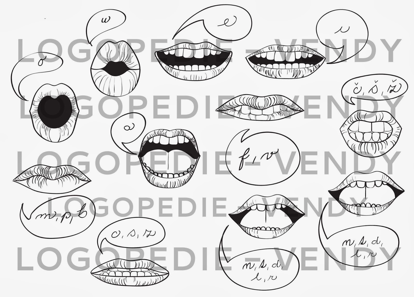 kresba, ilustrace, grafika....: kresby úst pro tvorbu razítek ...