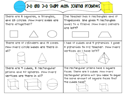 Learning with a Happy Heart: Math Journal Monday and a New 3-D Shapes ...