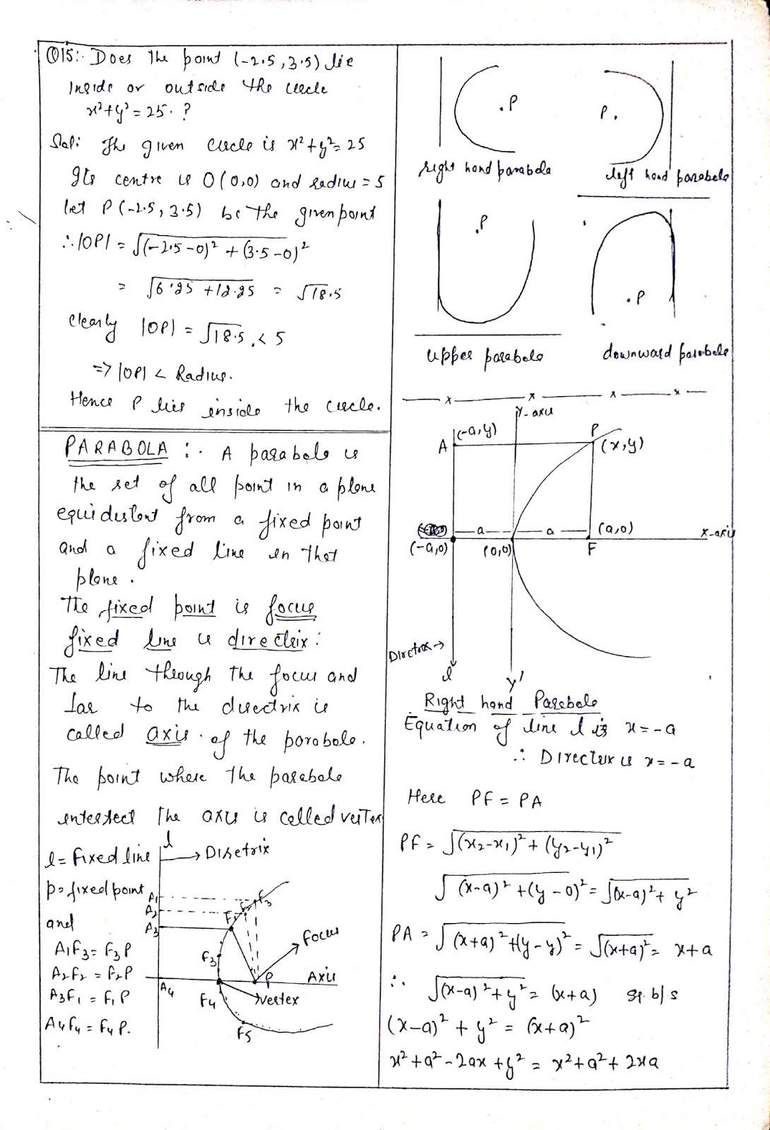 Conic Sections Handmade Notes - Class 11 Maths