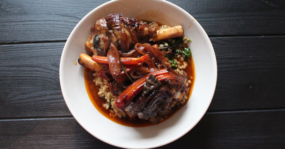 Lamb shanks with pearl barley risotto