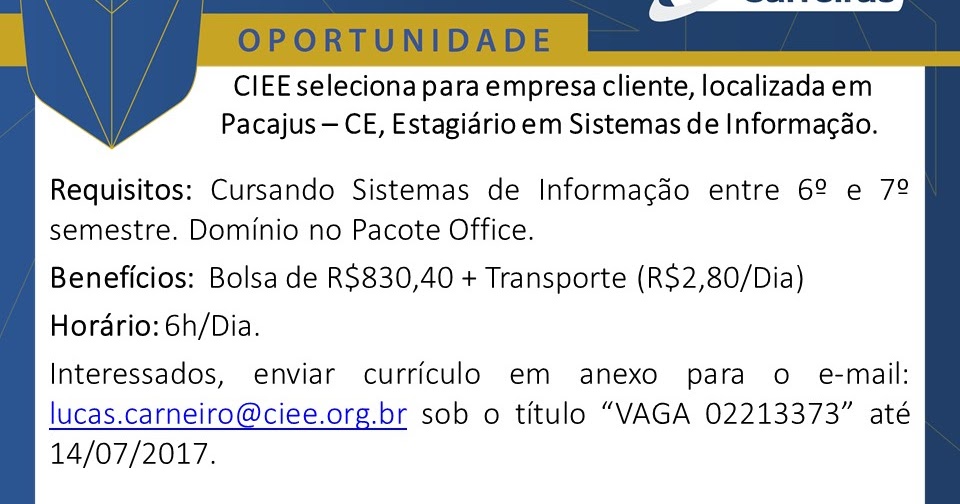 Fanor Carreiras: ESTÁGIO EM SISTEMAS DE INFORMAÇÃO